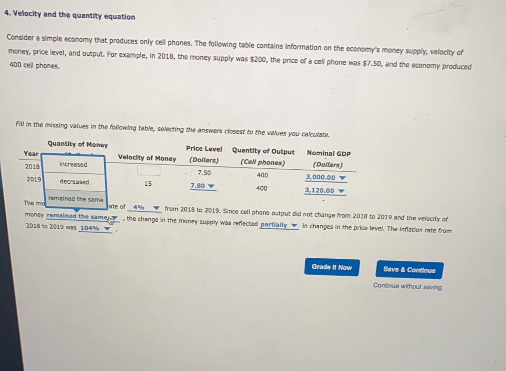 Solved 4. Velocity and the quantity equation Consider a | Chegg.com