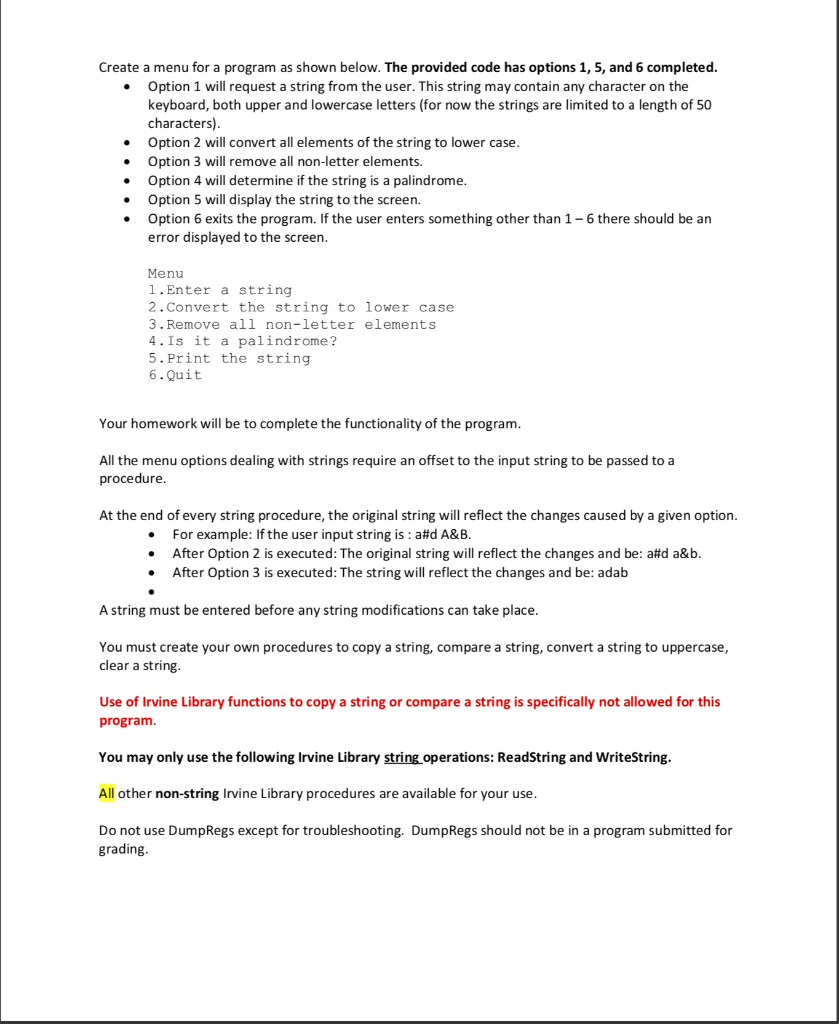 IMMEDIATE ASSEMBLY Language HELP!!! Please read the | Chegg.com