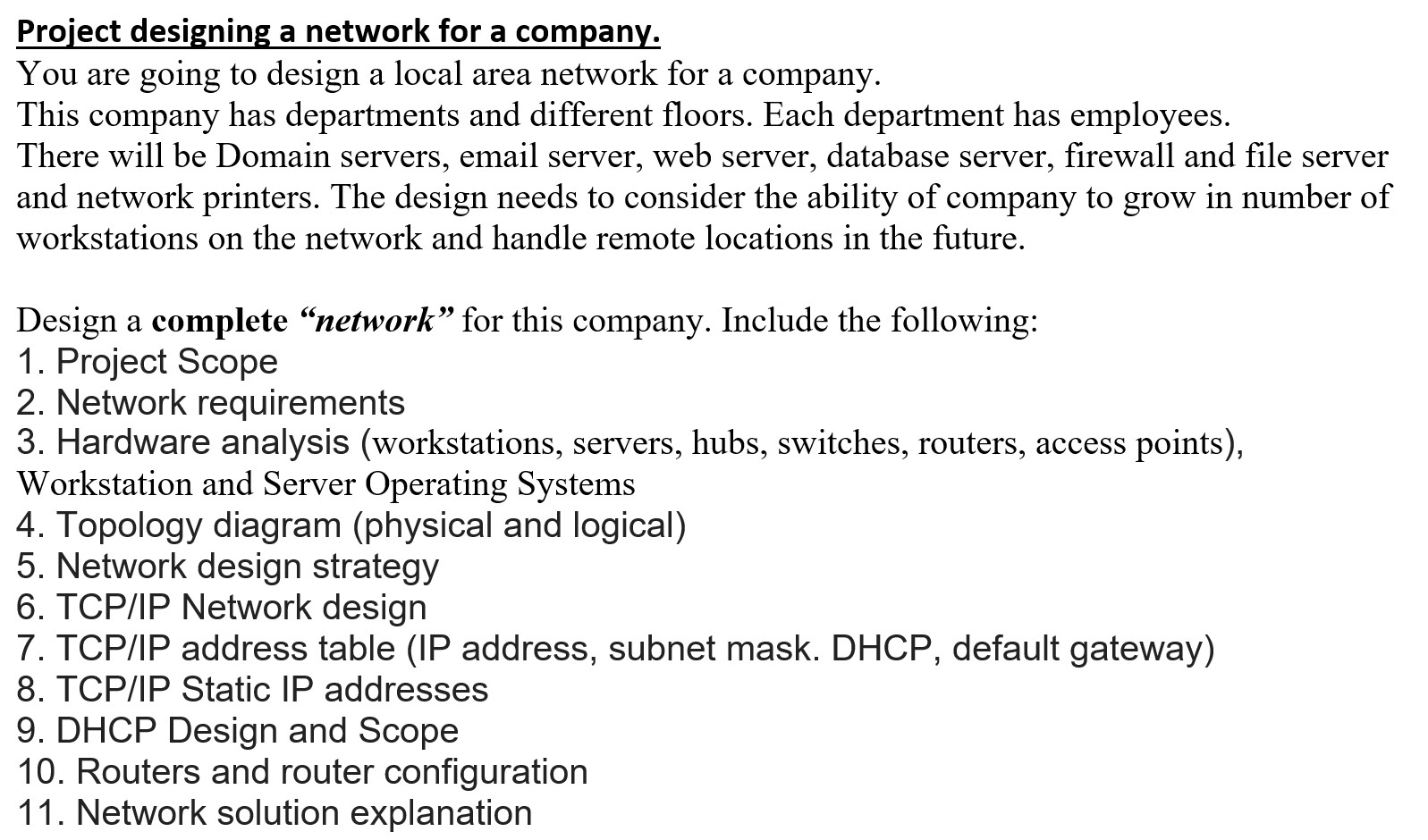 Solved Project designing a network for a company. You are | Chegg.com