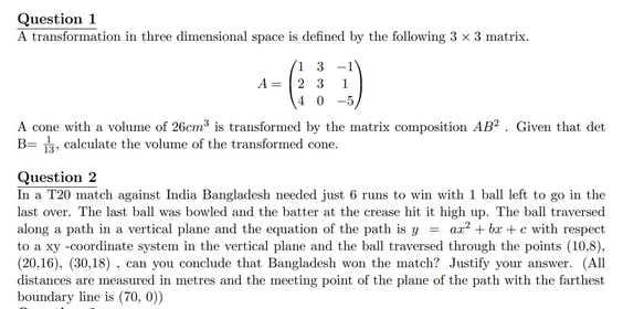 Solved Question 1 A transformation in three dimensional | Chegg.com