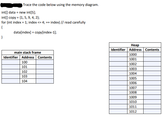 Solved Trace the code below using the memory diagram. int[] | Chegg.com