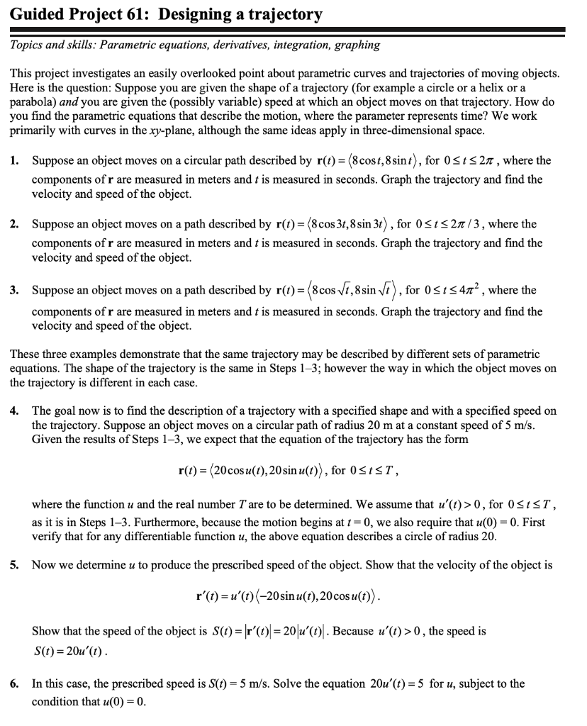 Solved Guided Project 61: Designing a trajectory Topics and | Chegg.com
