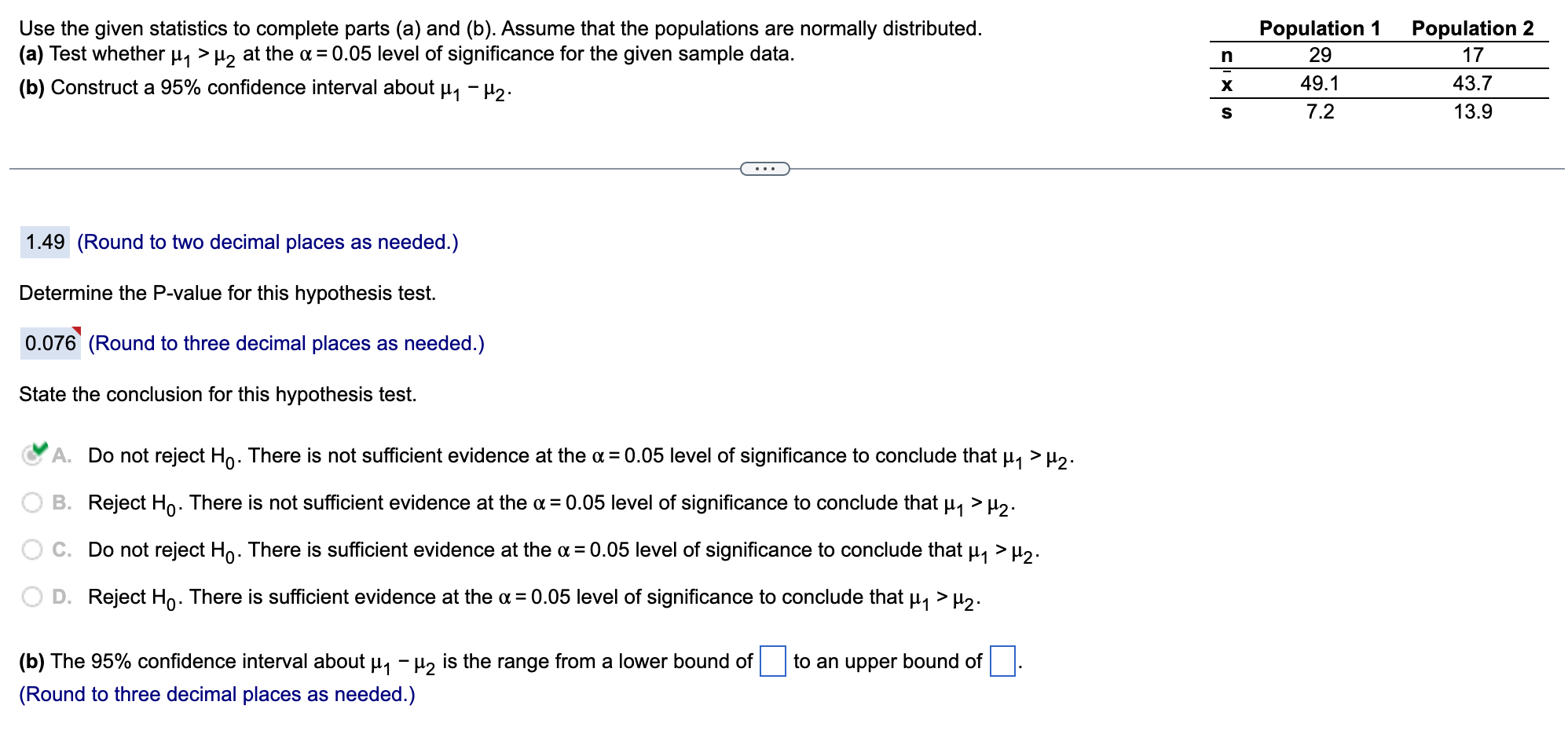Solved Use the given statistics to complete parts (a) and | Chegg.com