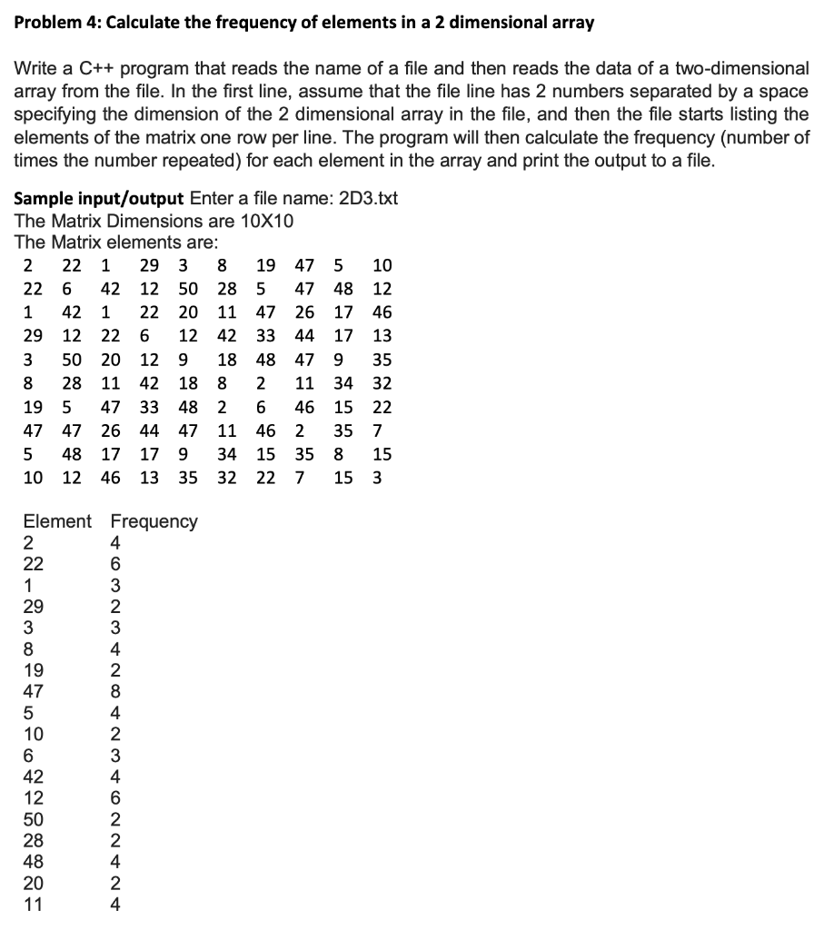 Solved Problem 4: Calculate the frequency of elements in a 2 | Chegg.com