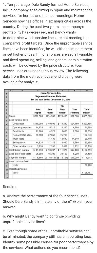 Solved 1. Ten years ago, Dale Bandy formed Home Services, | Chegg.com