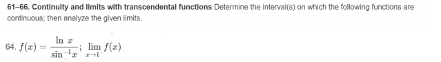 Solved 61-66. Continuity and limits with transcendental | Chegg.com
