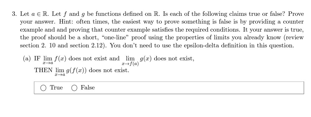 Solved 3. Let a∈R. Let f and g be functions defined on R. Is | Chegg.com
