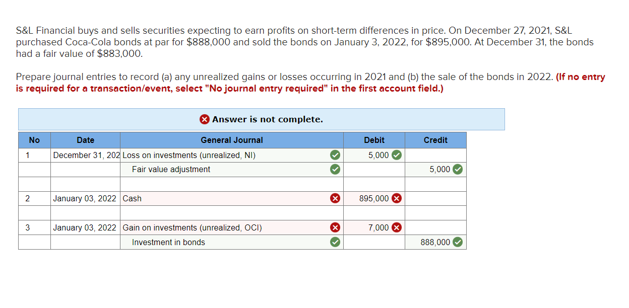 Solved S\&L Financial buys and sells securities expecting to | Chegg.com