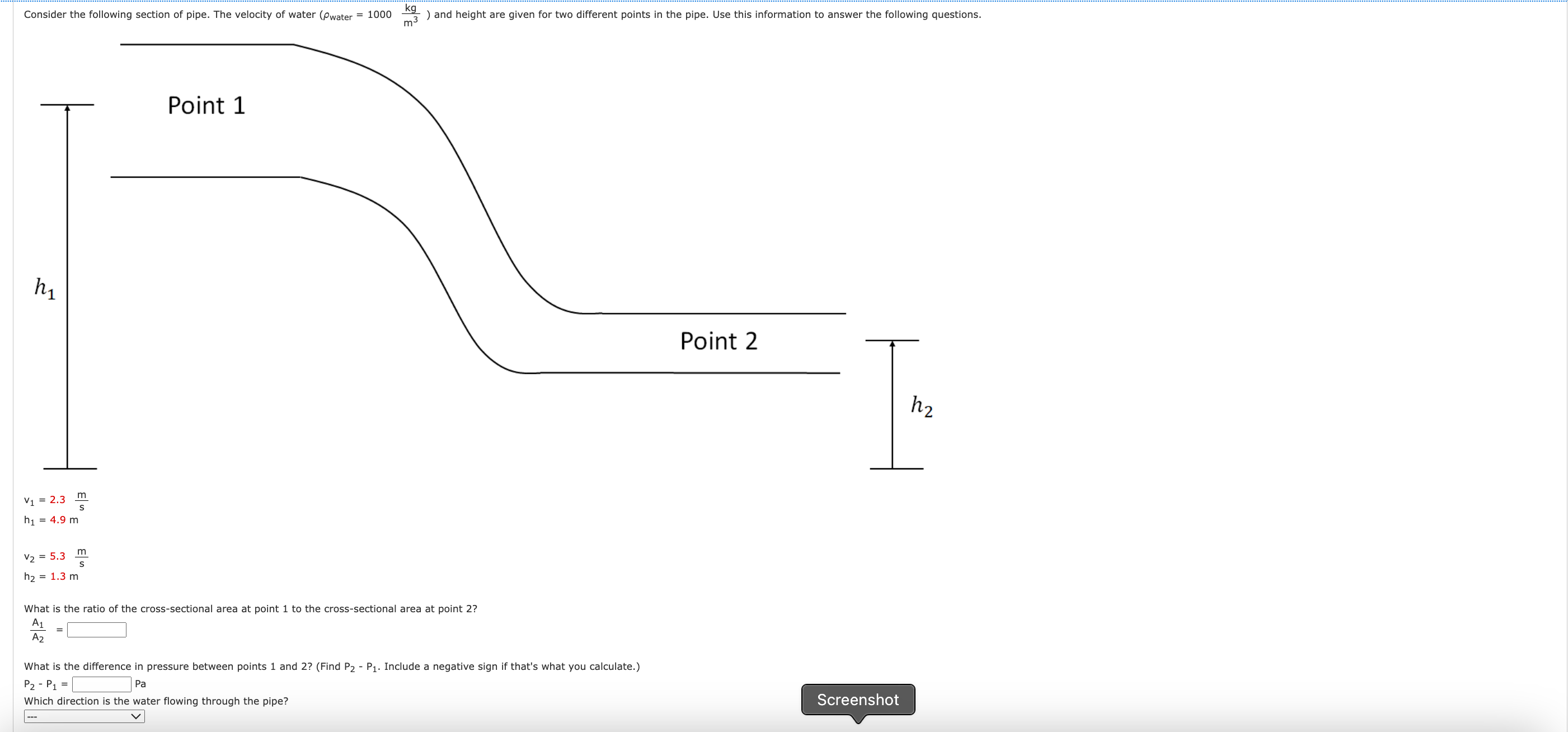 Solved Consider the following section of pipe. The velocity | Chegg.com