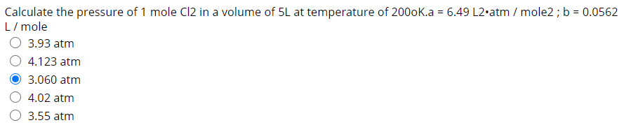 Solved Calculate the pressure of 1 mole Cl2 in a volume of | Chegg.com