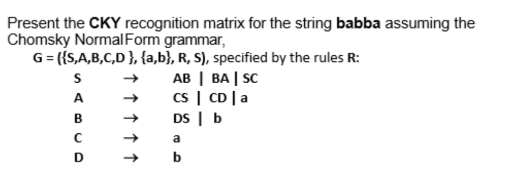 Solved Present the CKY recognition matrix for the string | Chegg.com