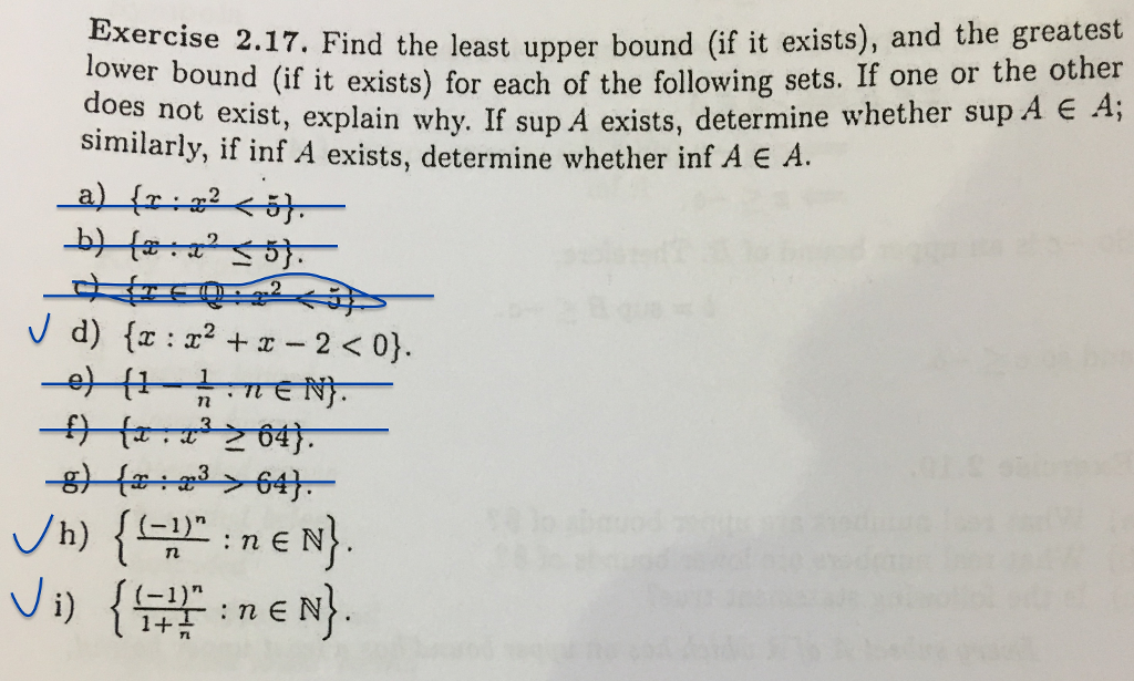 Solved Exerci e least upper bound (if it exists), and the | Chegg.com