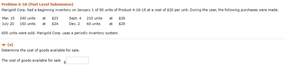 Solved Problem 6-3A (Part Level Submission) Marigold Corp. | Chegg.com