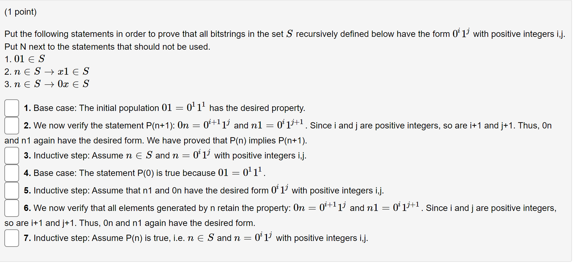 Solved (1 point) Put the following statements in order to | Chegg.com