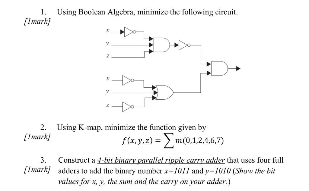 Solved 1 Using Boolean Algebra, minimize the following | Chegg.com