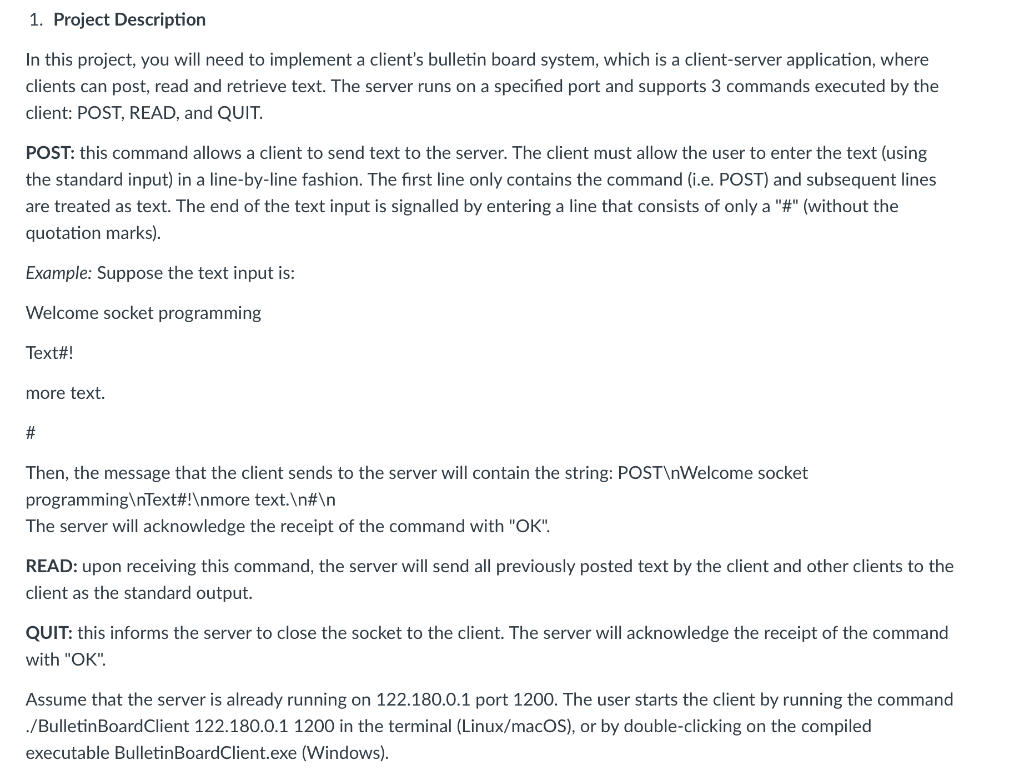 Solved In this project, you will need to implement a | Chegg.com
