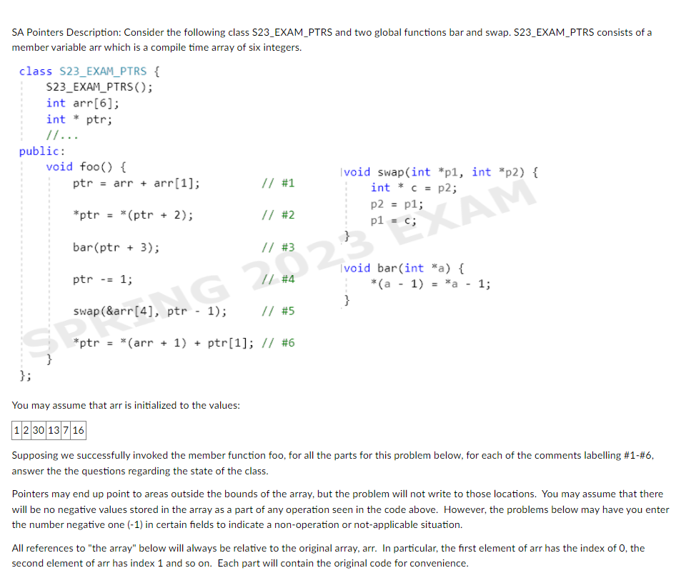 Solved SA Pointers Description: Consider the following class | Chegg.com