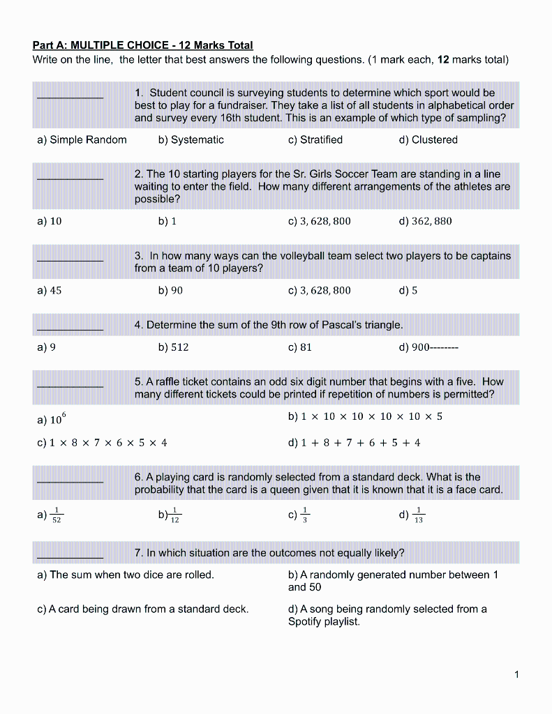 Solved Part A: MULTIPLE CHOICE - 12 Marks Total Write on the | Chegg.com Solved Part A: MULTIPLE CHOICE - 12 Marks Total Write on the | Chegg.com