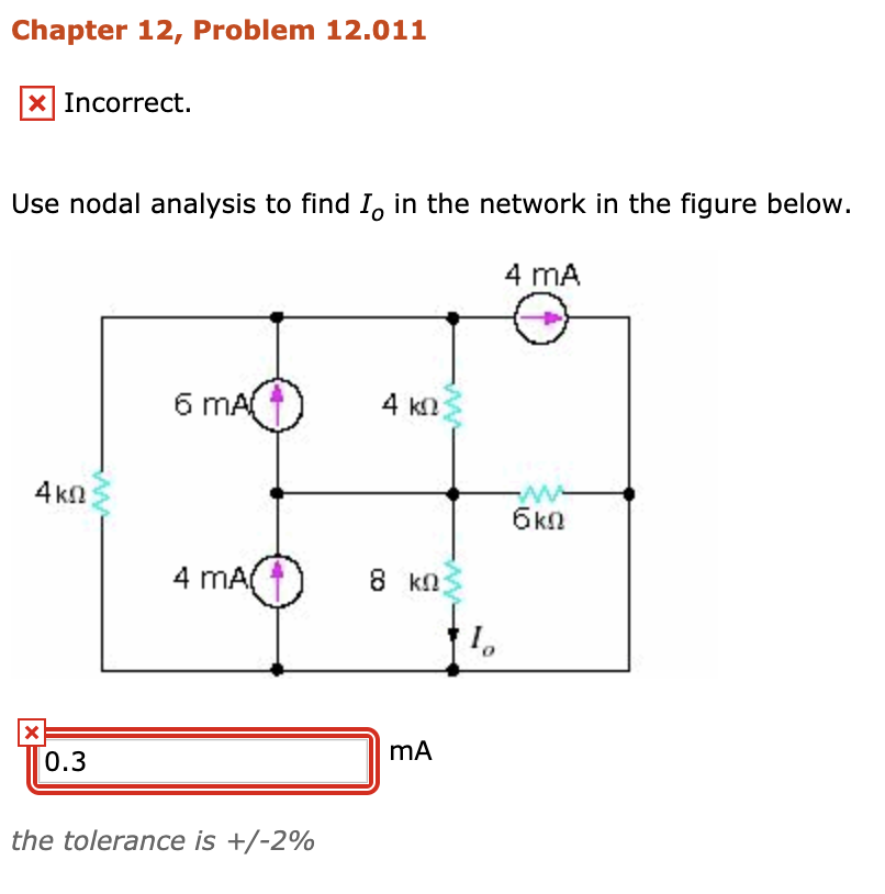 Solved Chapter 12, Problem 12.011 x Incorrect Use nodal | Chegg.com