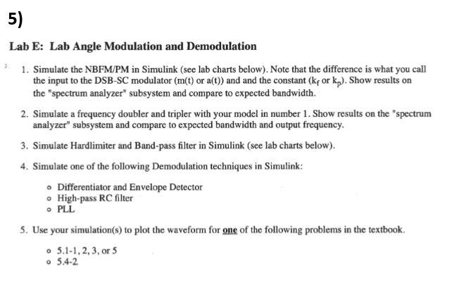 5) Lab E: Lab Angle Modulation and Demodulation 1. | Chegg.com