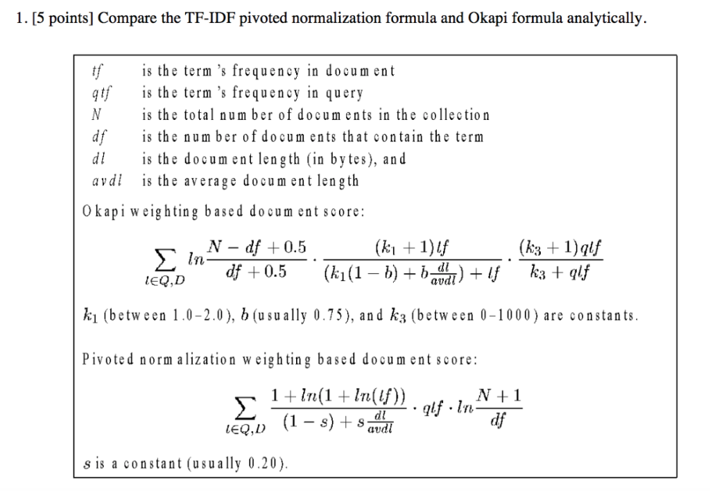 1 [5 Points] Compare The Tf Idf Pivoted
