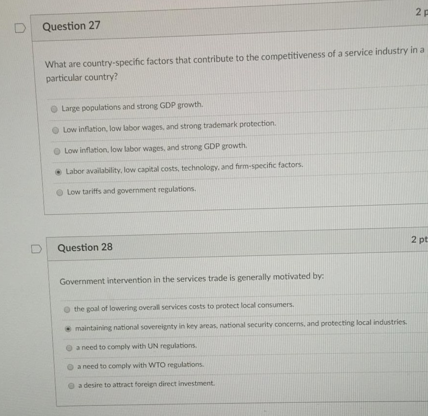 Solved 2 p D Question 27 What are country-specific factors | Chegg.com