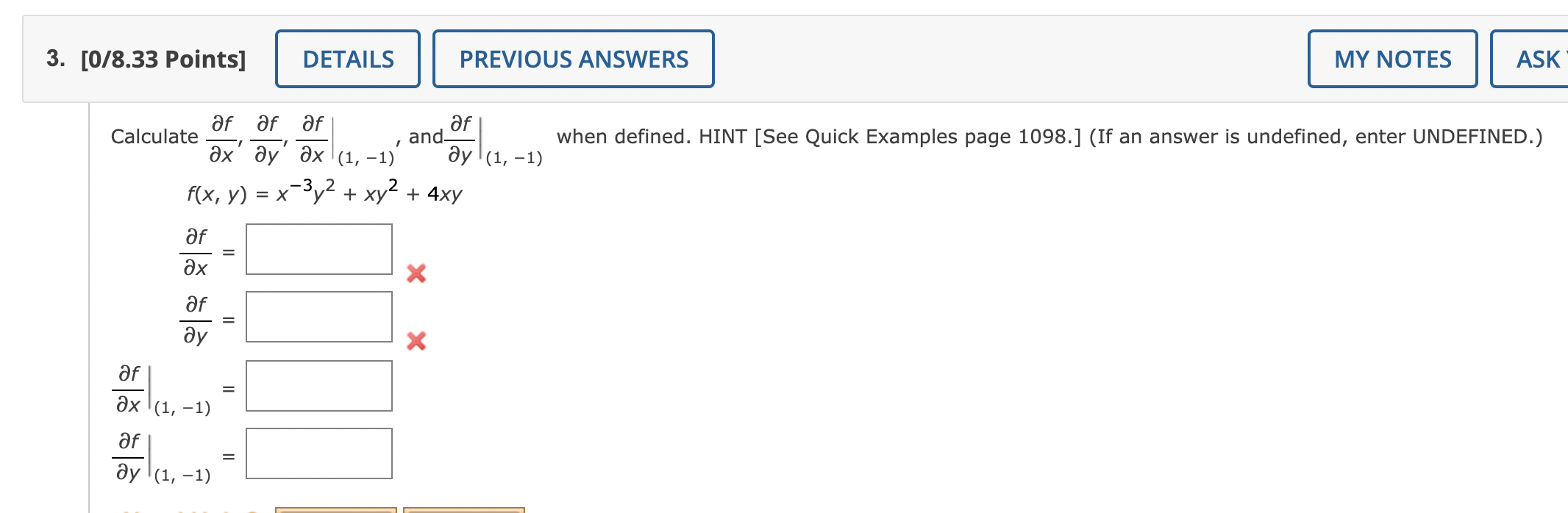 Solved 3. [0/8.33 Points] DETAILS PREVIOUS ANSWERS MY NOTES | Chegg.com