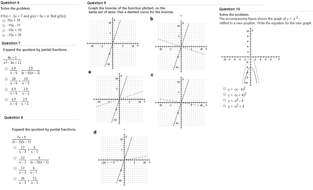 Solved Question 6 Question 9 Graph the inverse of the | Chegg.com