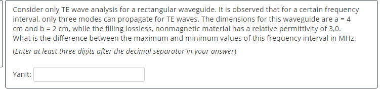 Solved Consider only TE wave analysis for a rectangular | Chegg.com