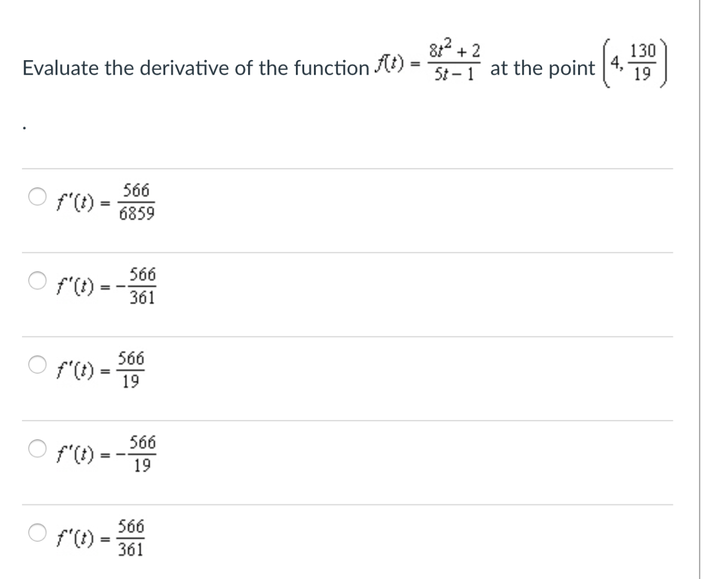 Solved Evaluate the derivative of the function at the point | Chegg.com