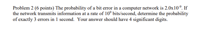 Solved Problem 2 (6 points) The probability of a bit error | Chegg.com