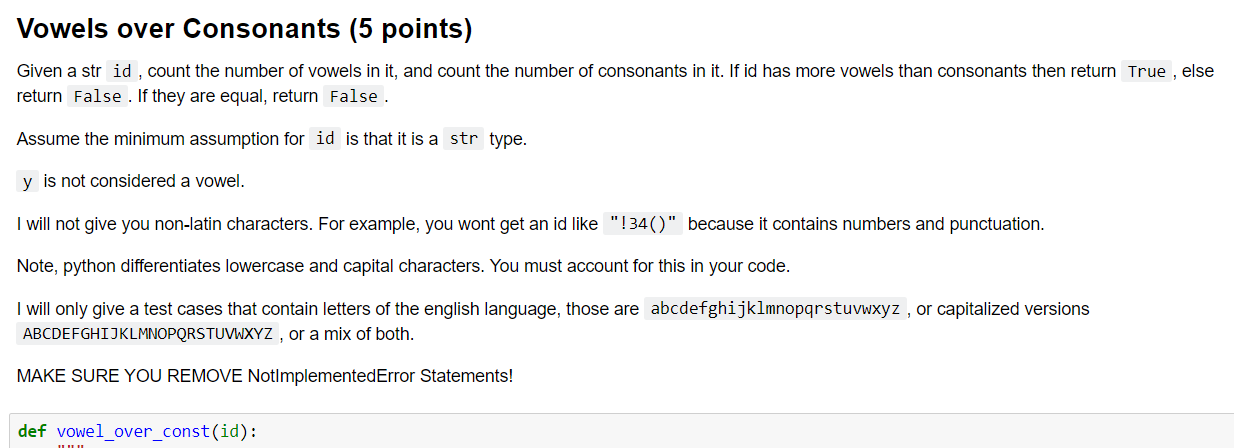 Solved Vowels over Consonants (5 points) Given a str id, | Chegg.com