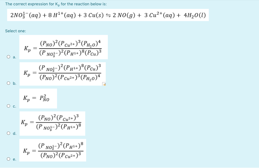 Solved The equilibrium expression for Kp for the reaction | Chegg.com