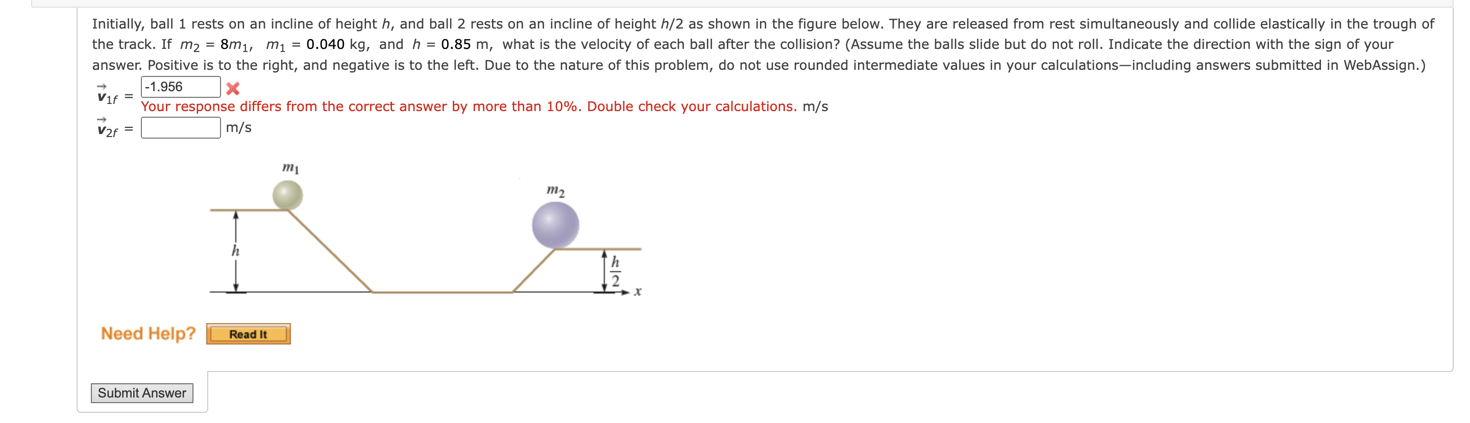 Solved Initially, ball 1 rests on an incline of height h, | Chegg.com