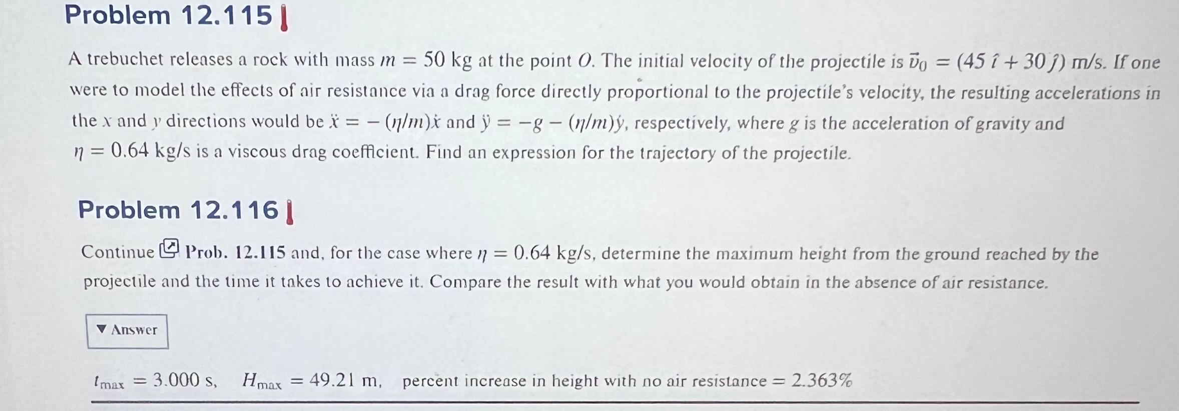 Solved A trebuchet releases a rock with mass m=50 kg at the | Chegg.com