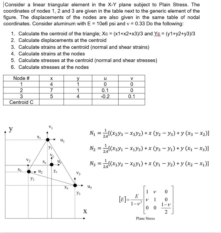 Solved Consider a linear triangular element in the X-Y plane | Chegg.com