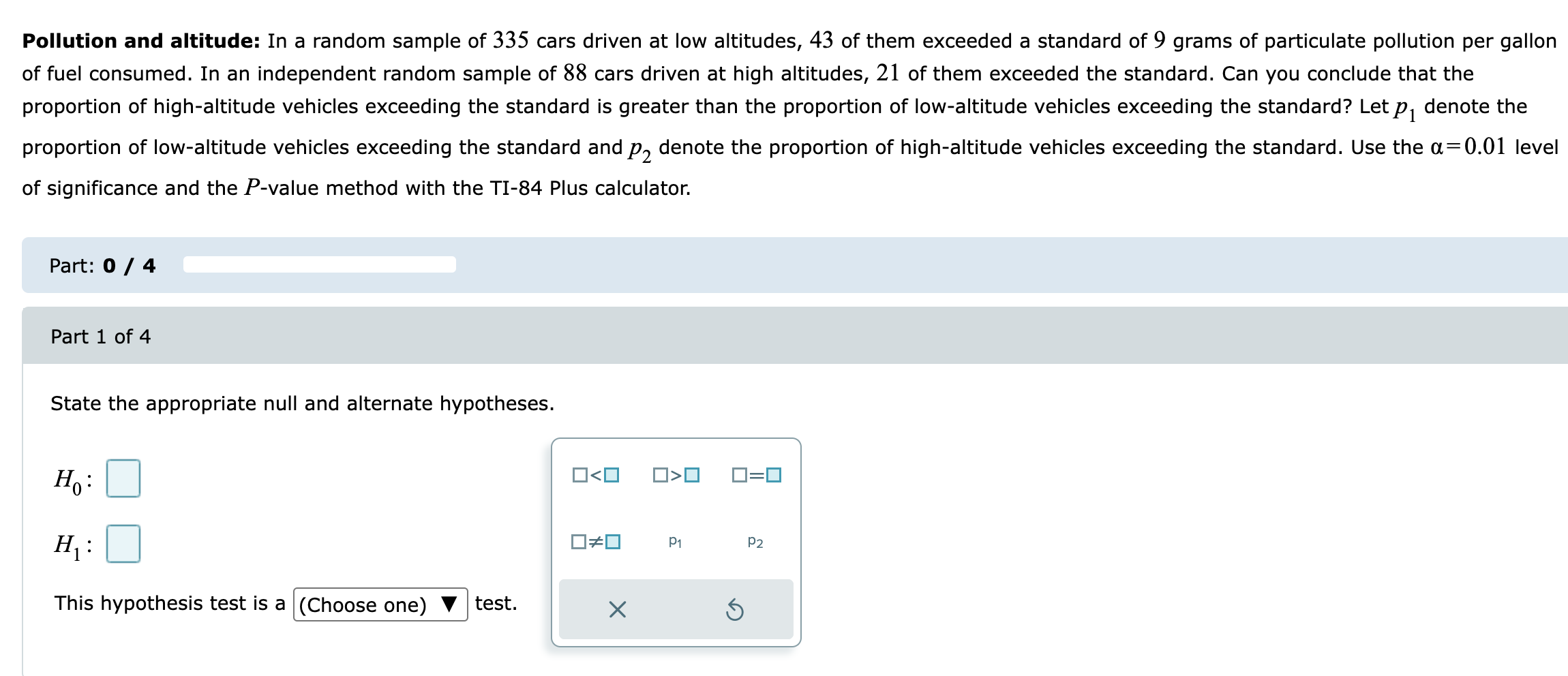 Solved Pollution and altitude: In a random sample of 335 | Chegg.com
