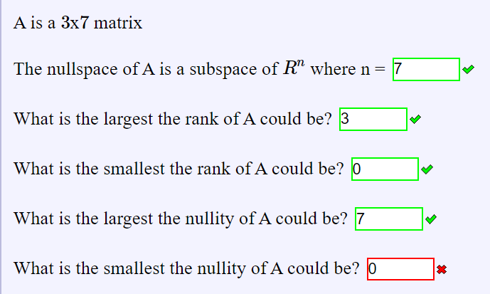 Solved A is a 3x7 matrix The nullspace of A is a subspace of | Chegg.com