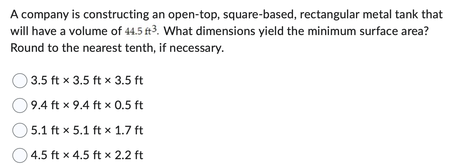 Solved A company is constructing an open-top, square-based, | Chegg.com