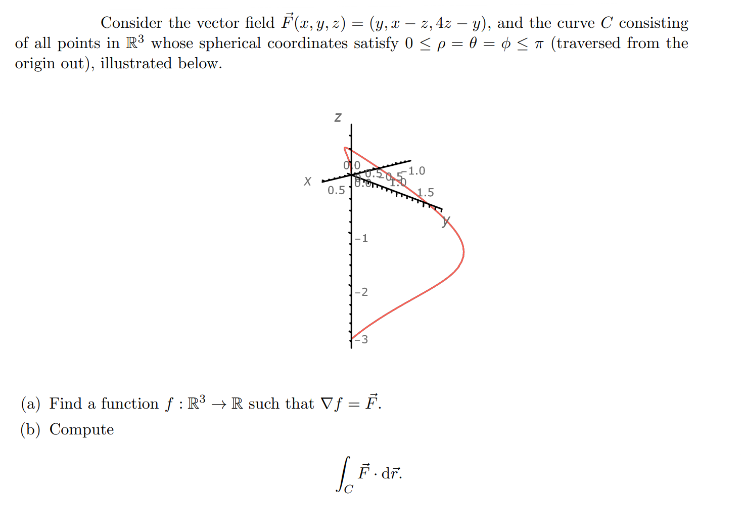 Solved Consider the vector field F(x,y,z)=(y,x−z,4z−y), and | Chegg.com