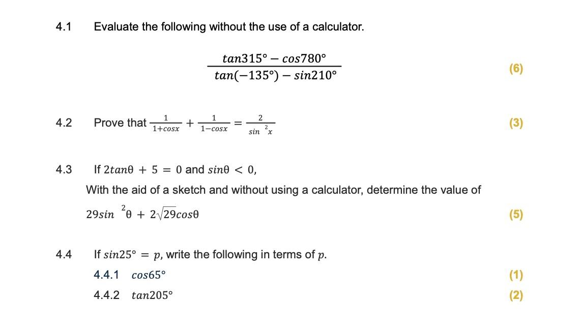 Solved 4.1 Evaluate the following without the use of a | Chegg.com