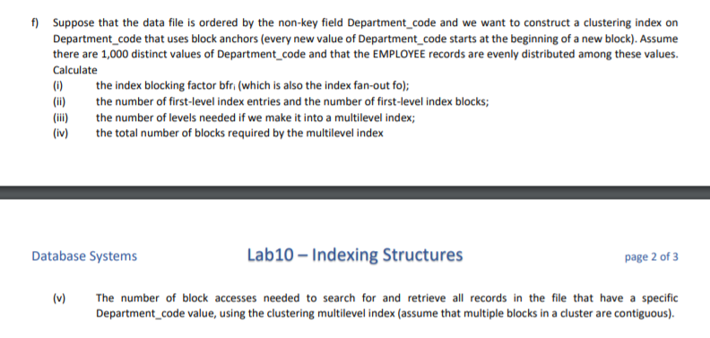 Solved Database Systems Lab10 - Indexing Structures page 1 | Chegg.com