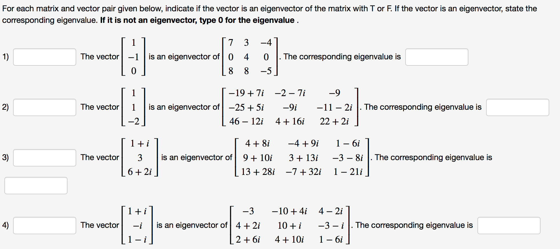 Solved For each matrix and vector pair given below, indicate | Chegg.com