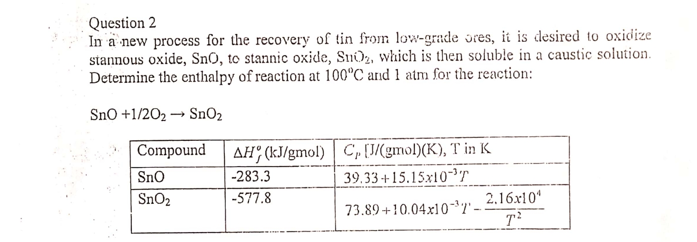 Solved Question 2 In a new process for the recovery of tin | Chegg.com