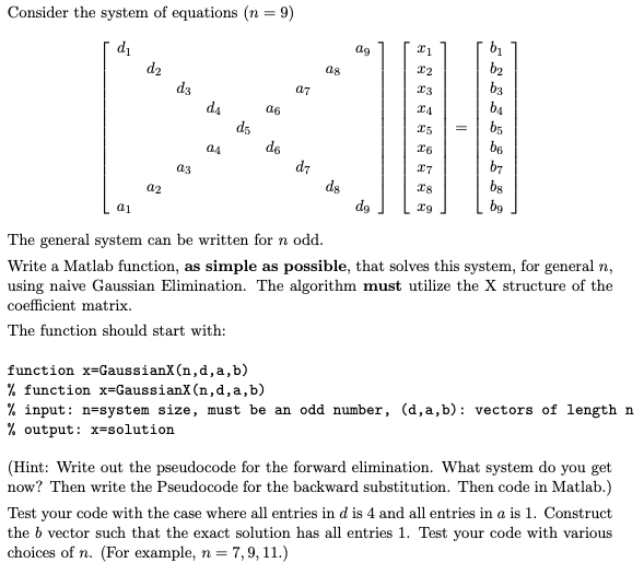 Solved Consider the system of equations (n=9) di alg 11 bi | Chegg.com