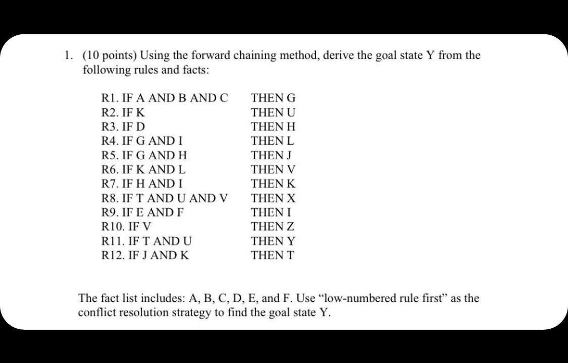 Solved 1. (10 points) Using the forward chaining method, | Chegg.com