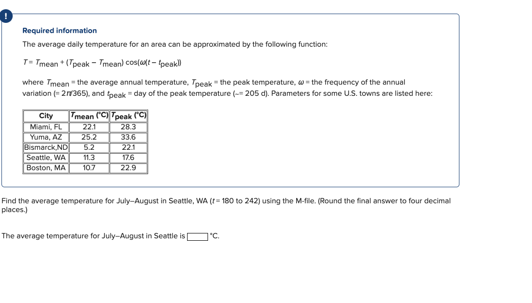 Solved The average daily temperature for an area can be | Chegg.com