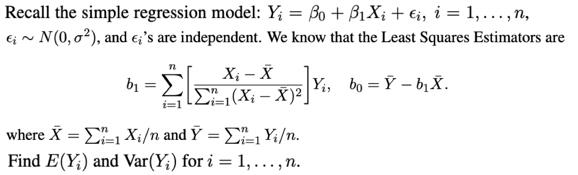 Solved Recall the simple regression model: Y; = Bo + B1Xi + | Chegg.com