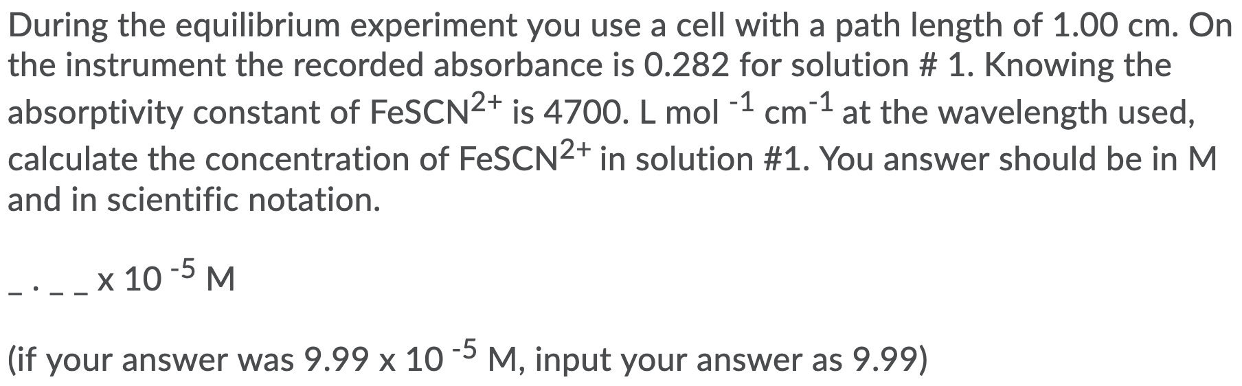 Solved During the equilibrium experiment you use a cell with | Chegg.com