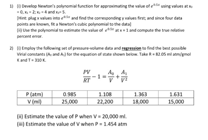 Solved 1) (i) Develop Newton's polynomial function for | Chegg.com